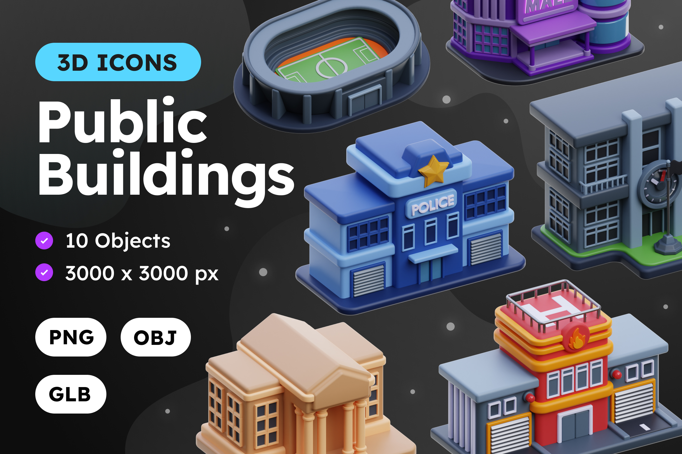 Public Buildings 3D Icon Pack - 10 Free Download Buildings 3D Icons | IconScout