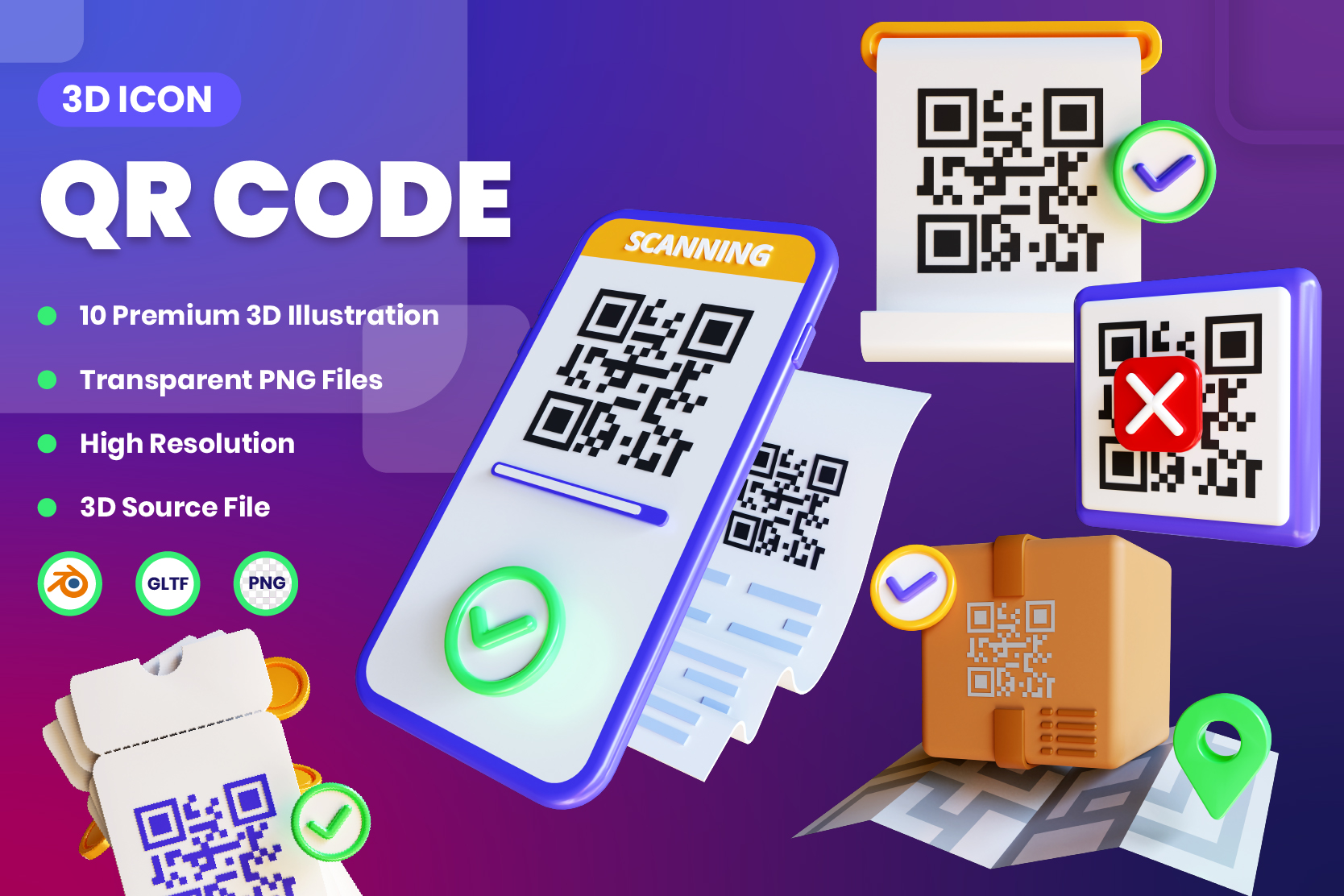 QR Code 3D Icon Pack - 10 Free Download Science & Technology 3D Icons ...