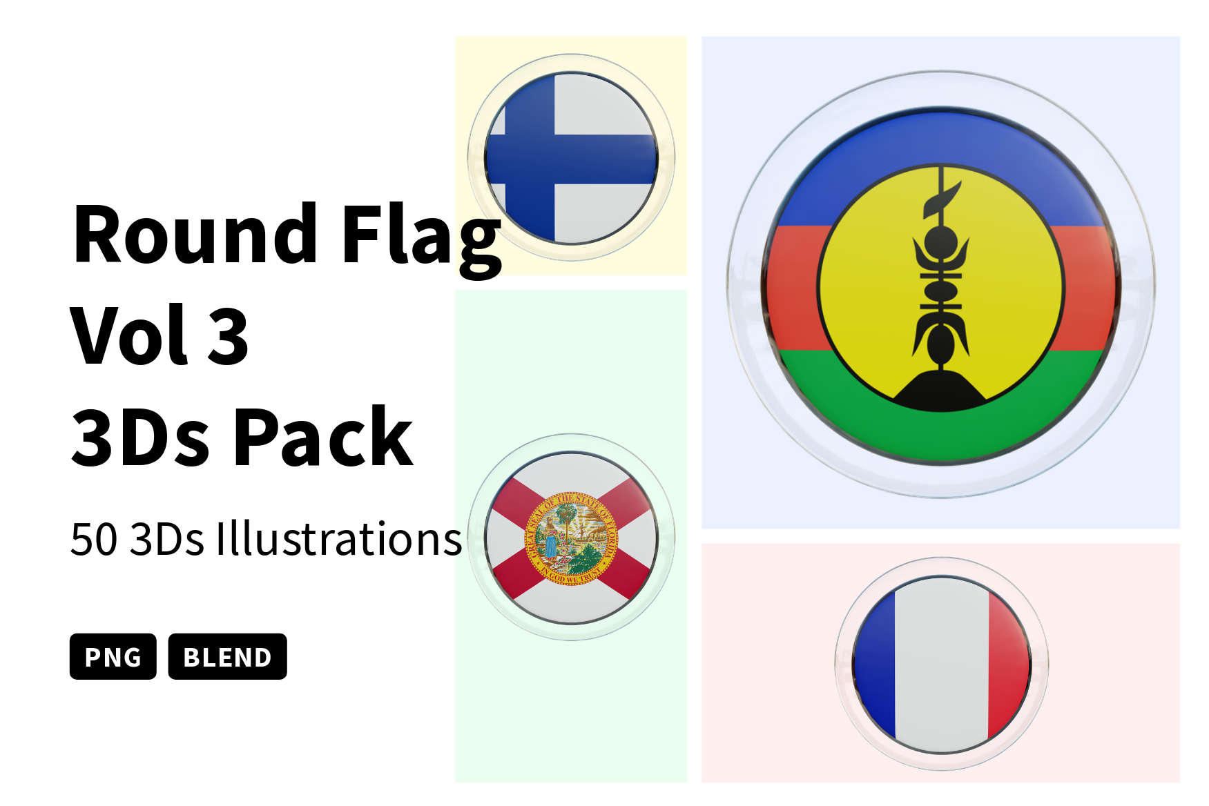 Premium Round Flag Vol 3 3D Illustration pack from Maps And Navigation 3D Illustrations
