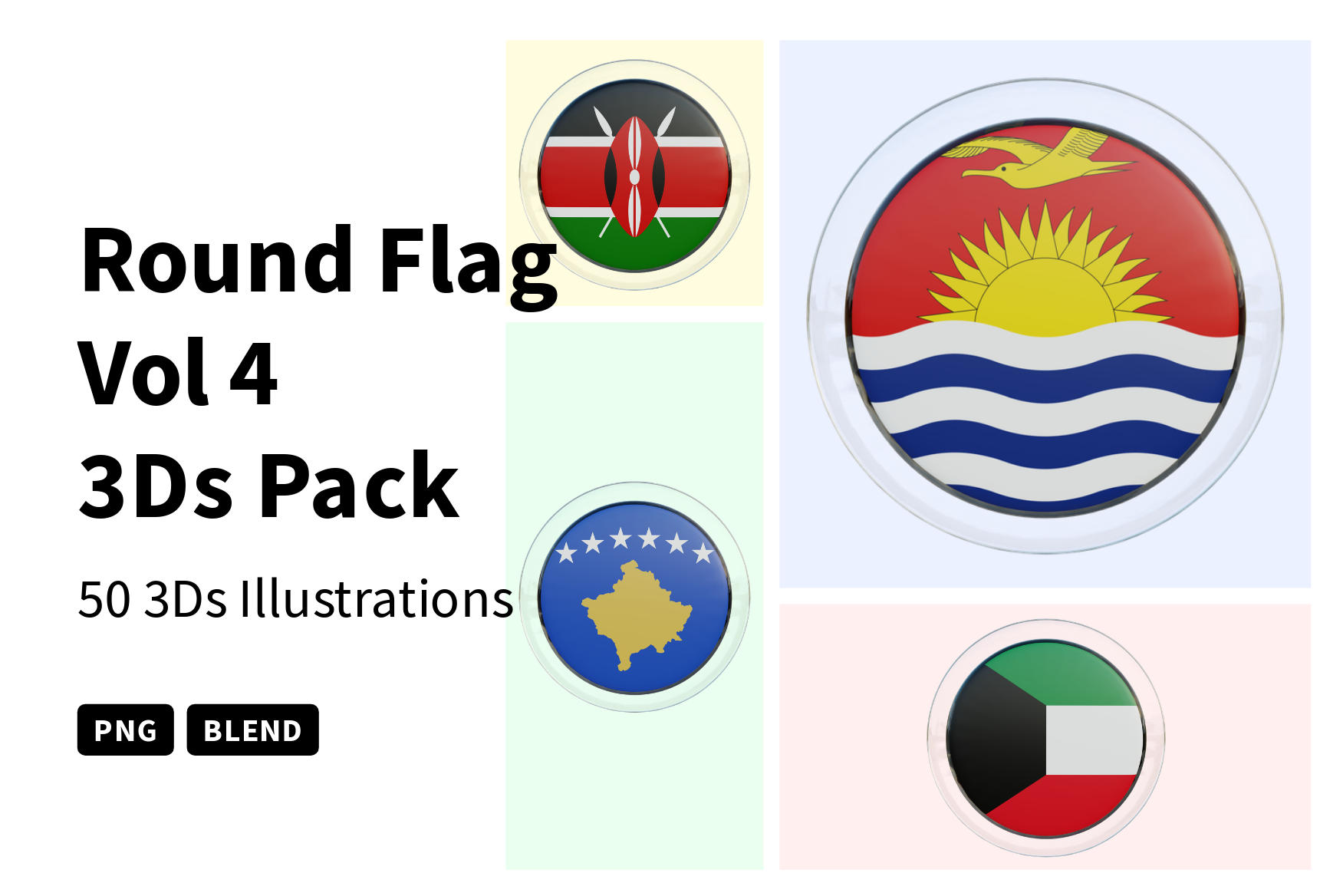 Premium Round Flag Vol 4 3D Illustration pack from Maps And Navigation 3D Illustrations