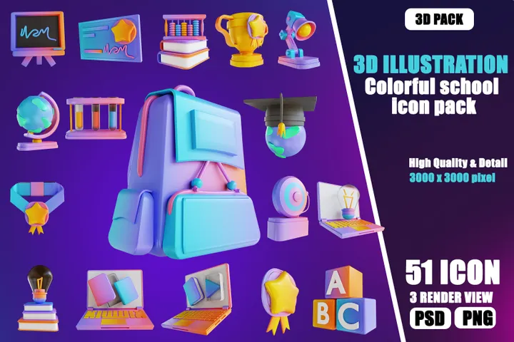 Education 3D Illustration Pack - 17 Free Download School & Education 3D ...