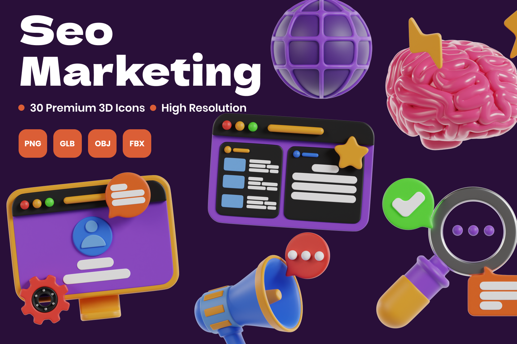 Seo Marketing 3D Icon Pack - 30 Free Download Seo & Web 3D Icons ...