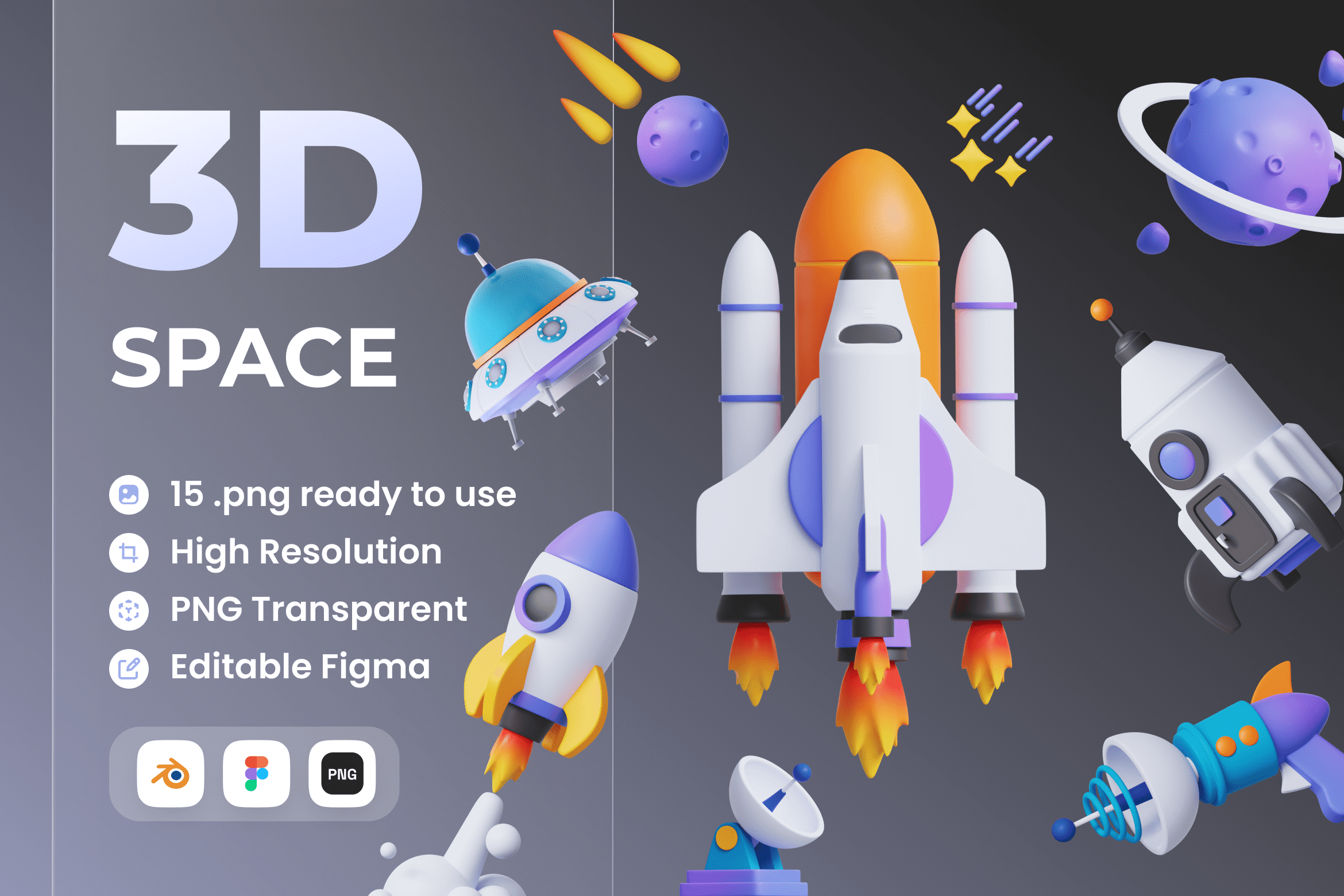 Space 3D Icon Pack - 15 Free Download Science & Technology 3D Icons ...