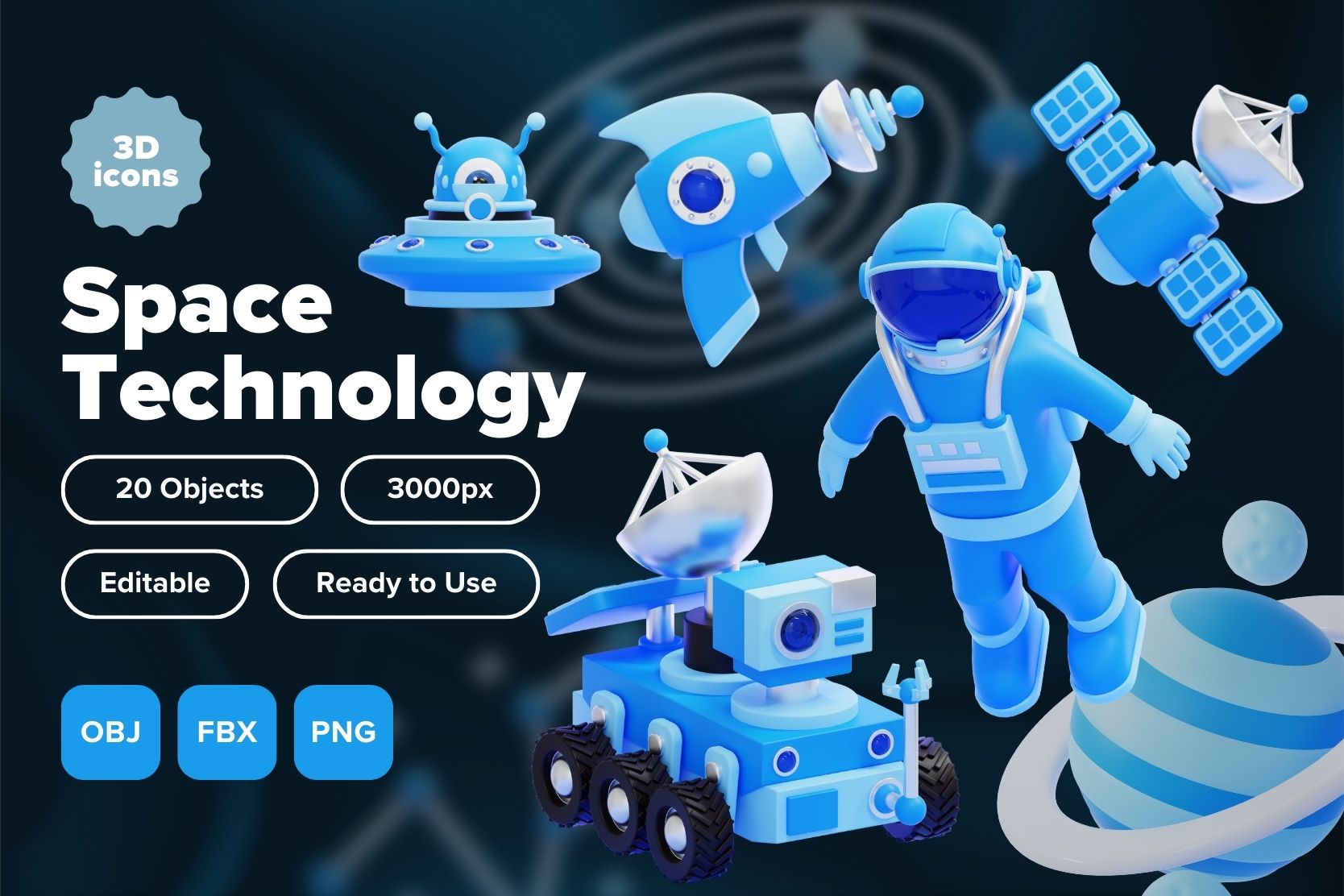 Space Technology 3D Icon Pack - 20 Free Download Science & Technology ...