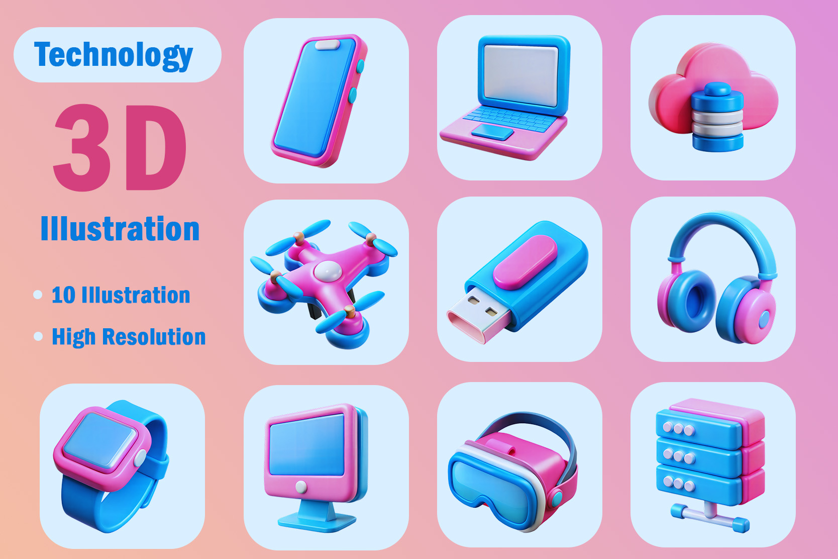 Technology 3D Icon Pack - 10 Free Download Science & Technology 3D ...