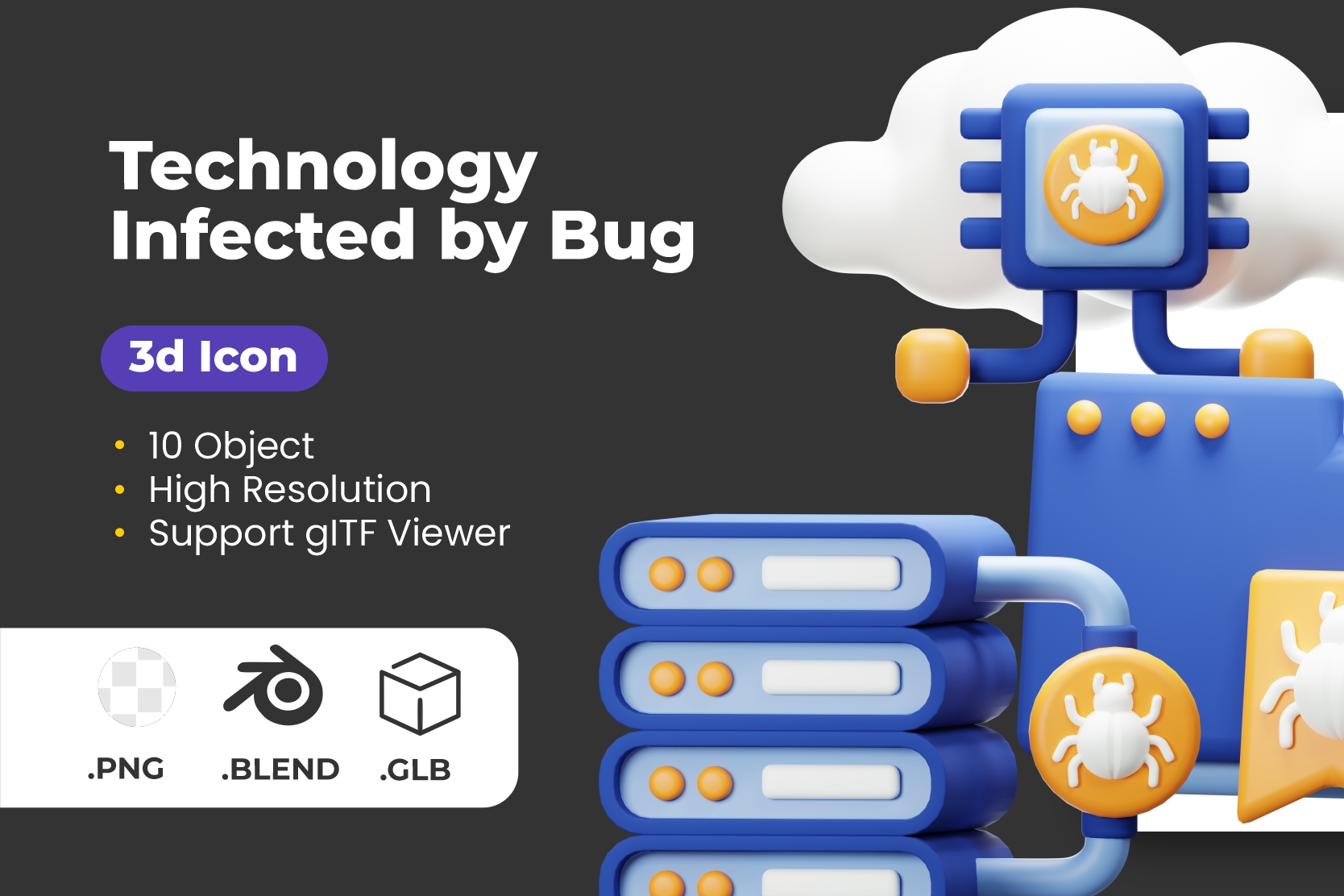 Obtén el paquete de Tecnología Infectada Por Un Error 3D Icon con 10 ...