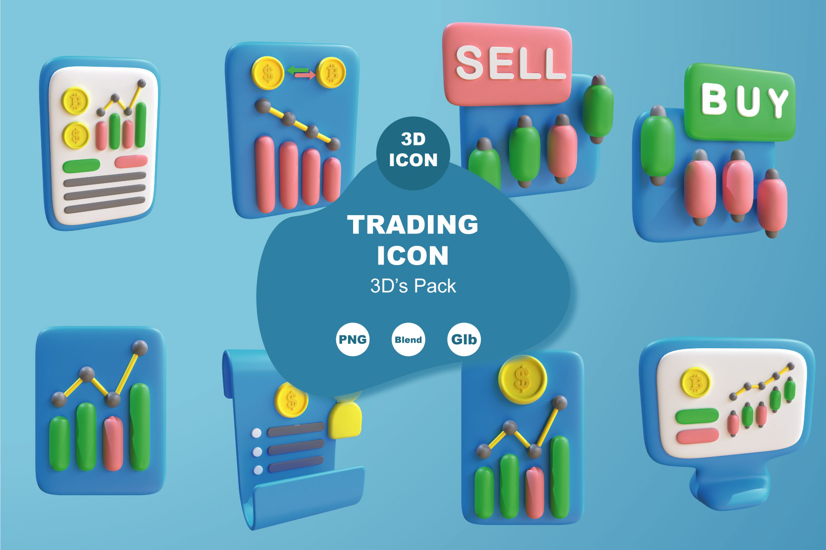 Trading 3D Illustration Pack - 8 Business 3D Illustrations | PNG, BLEND ...