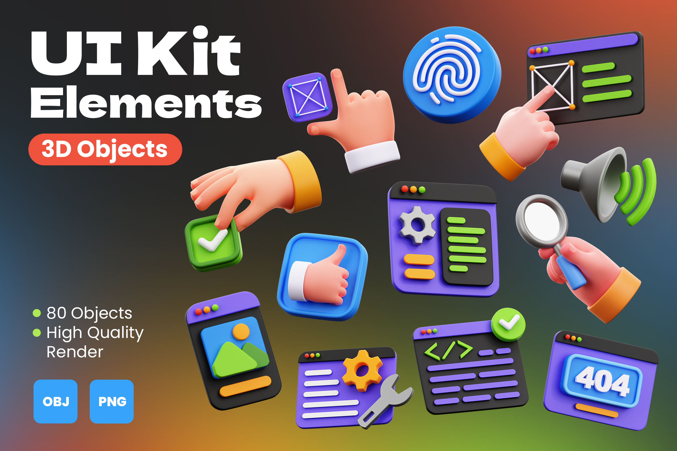 UI Kit Elements 3D Icon Pack - 80 Free Download User Interface 3D Icons ...