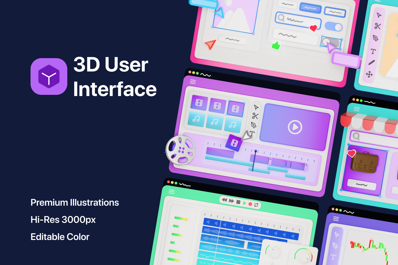Free User Interface 3D Illustration Pack - 7 Free Download Design ...