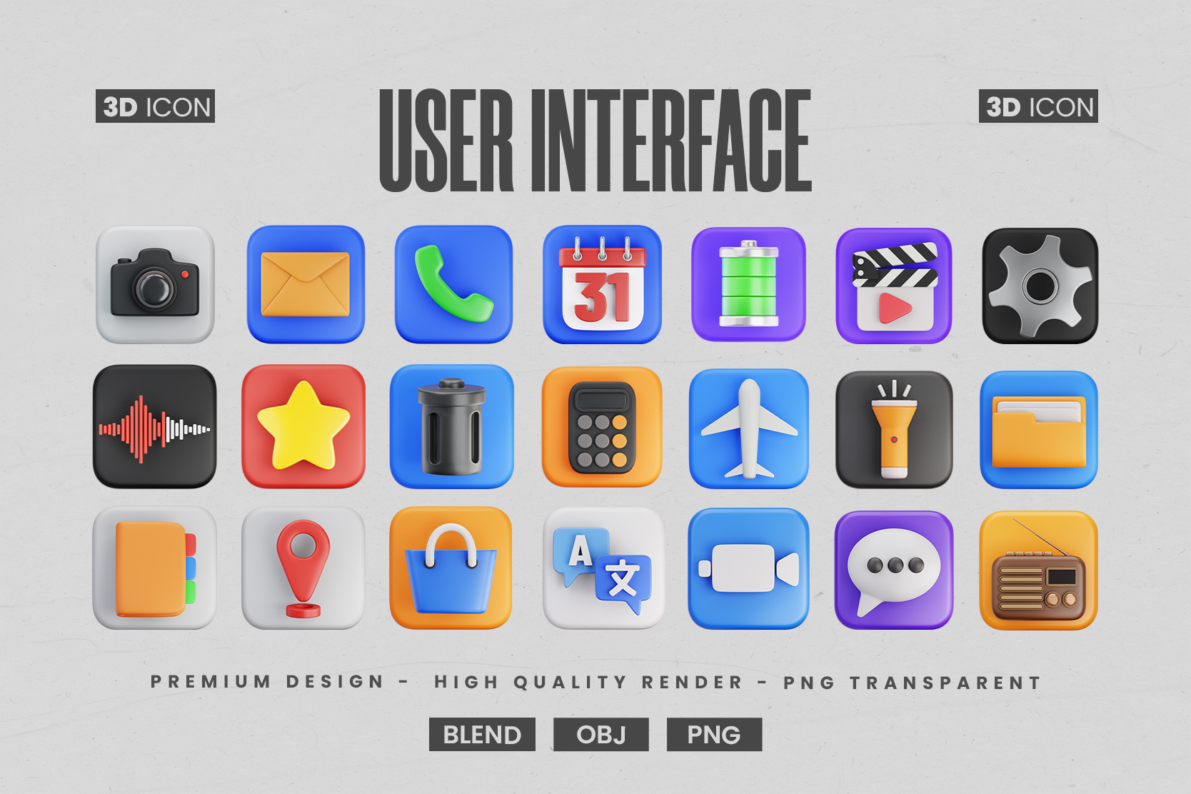 User Interface 3D Icon Pack - 50 Free Download User Interface 3D Icons ...
