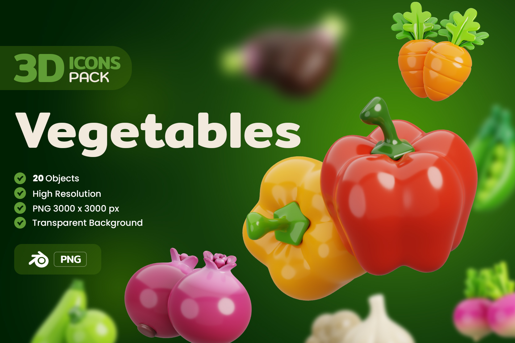 Premium Vegetables 3D Illustration pack from Food & Drink 3D Illustrations