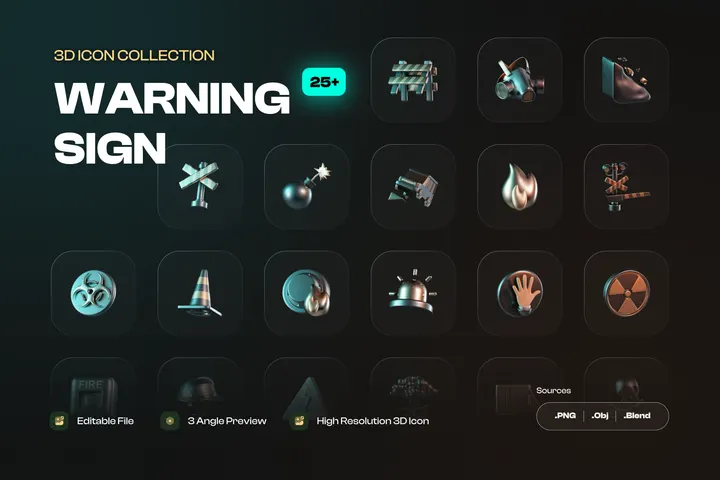 Warning Sign 3D Illustration Pack - 29 Crime & Security 3D Illustrations | PNG, BLEND, glTF ...