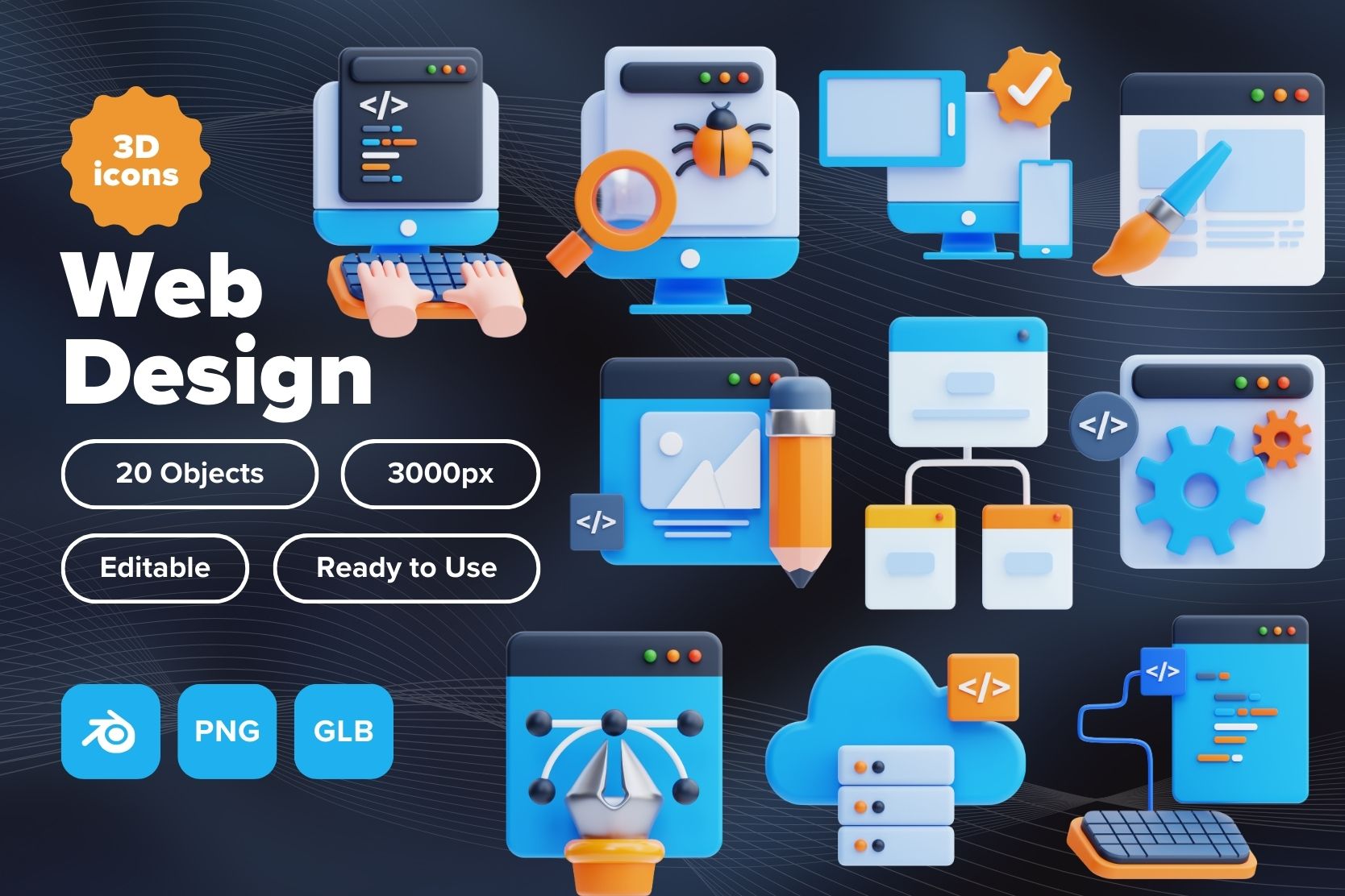 Web Design 3D Icon Pack - 20 Free Download Design & Development 3D ...