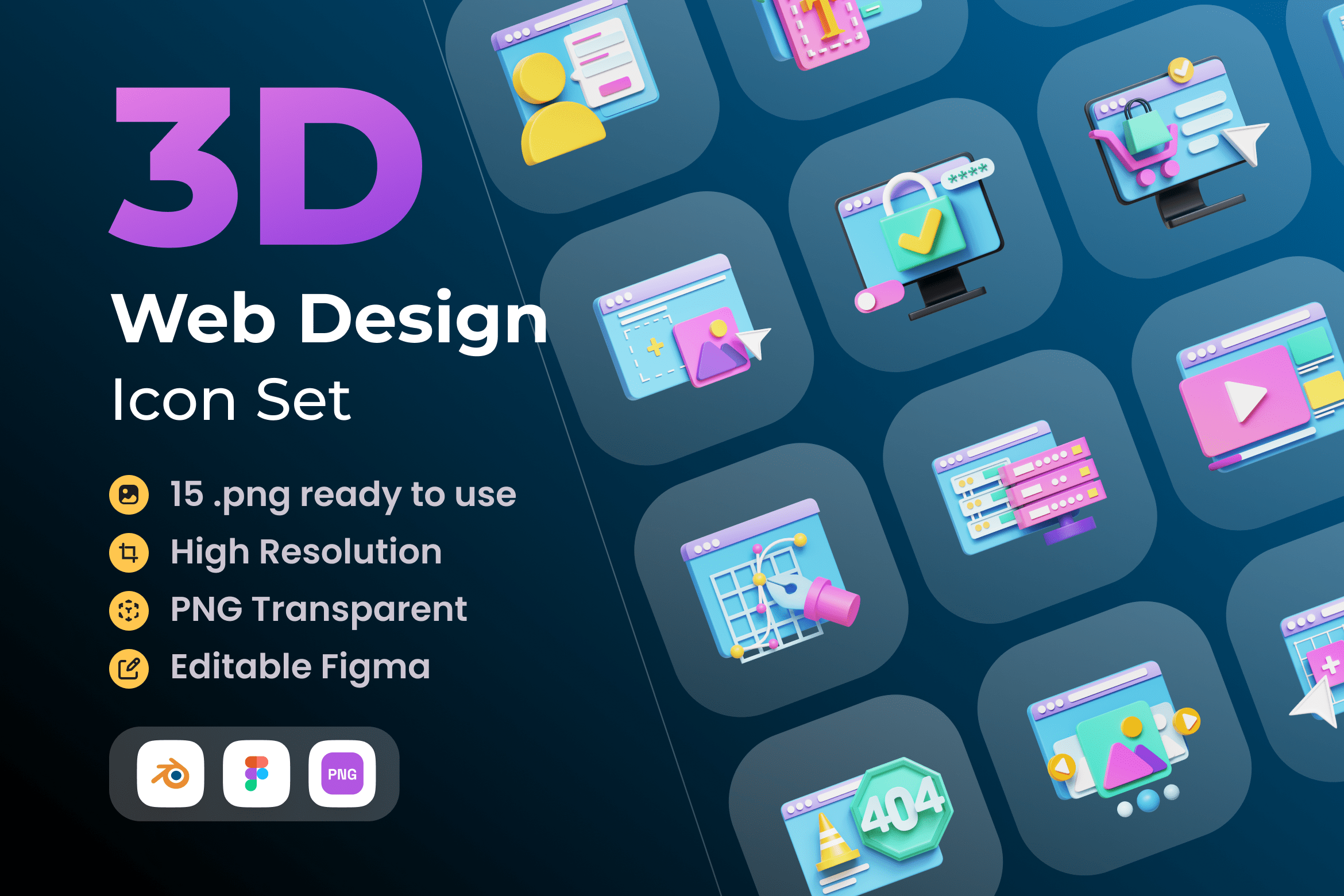 Web Graphics 3D Icon Pack - 15 Free Download Design & Development 3D ...
