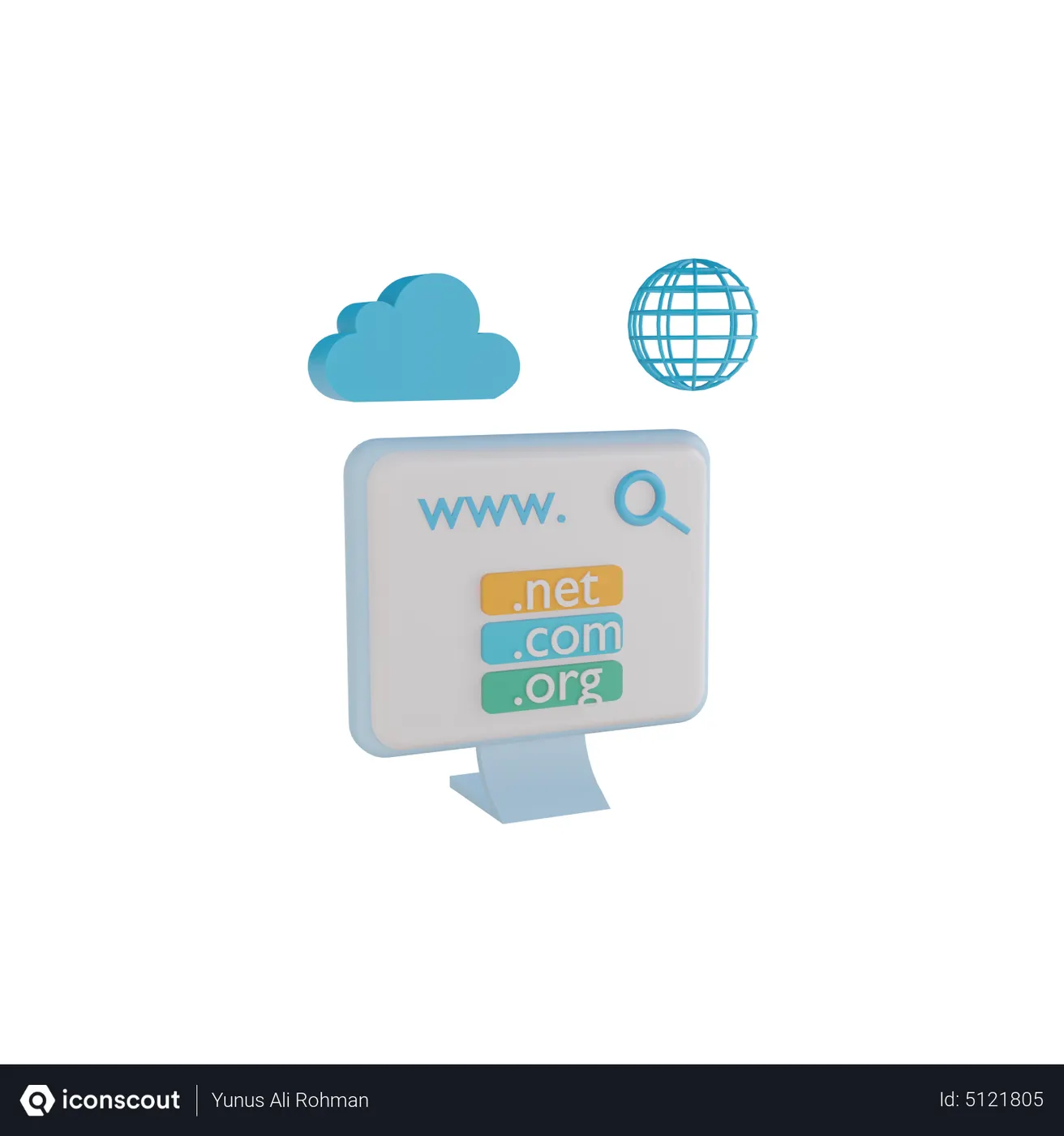 Free Find Web Domain 3D Icon download in PNG, OBJ or Blend format