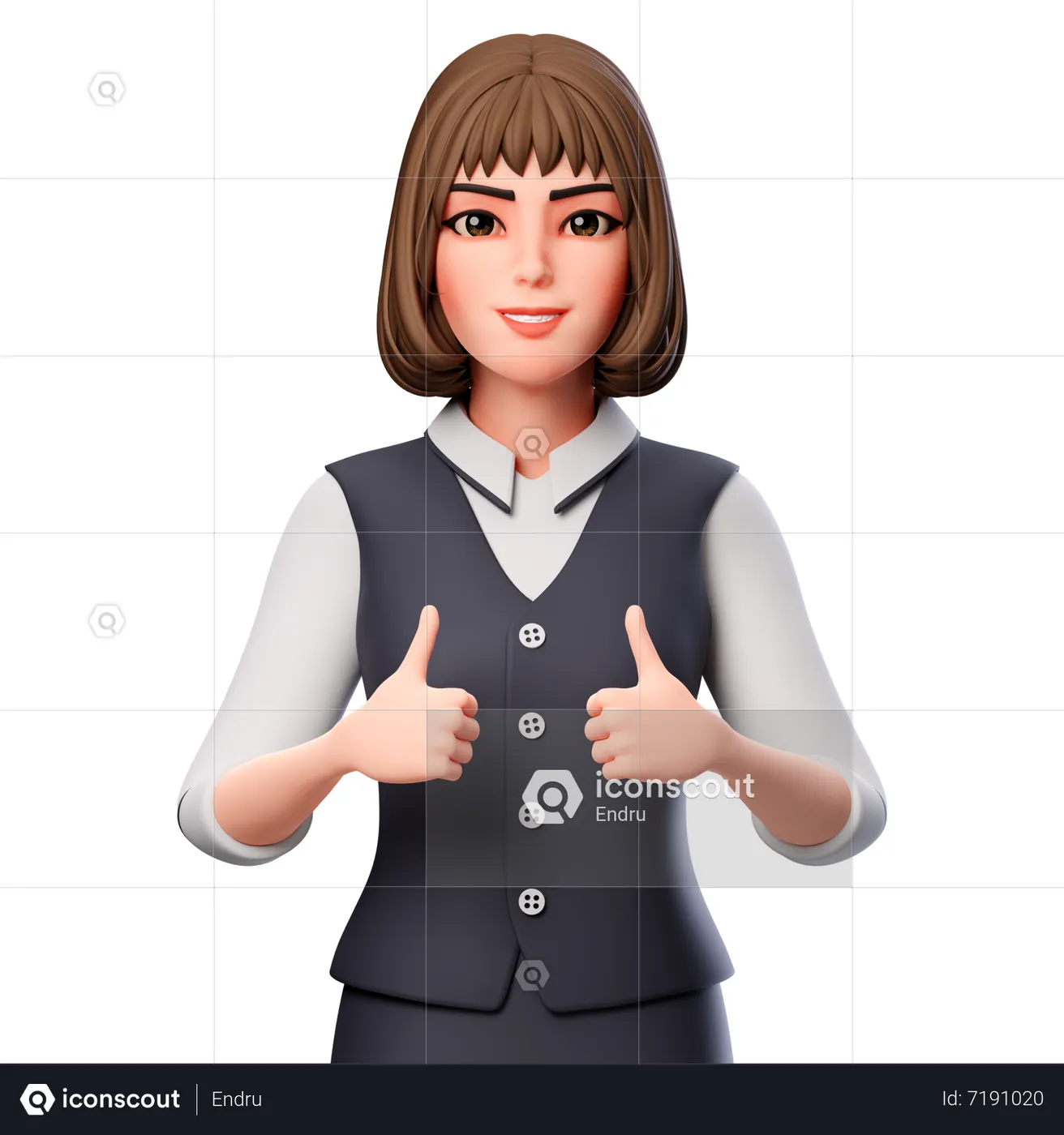 Business Woman Showing Thumbs Up Hand Gesture Using Both Hands 3d