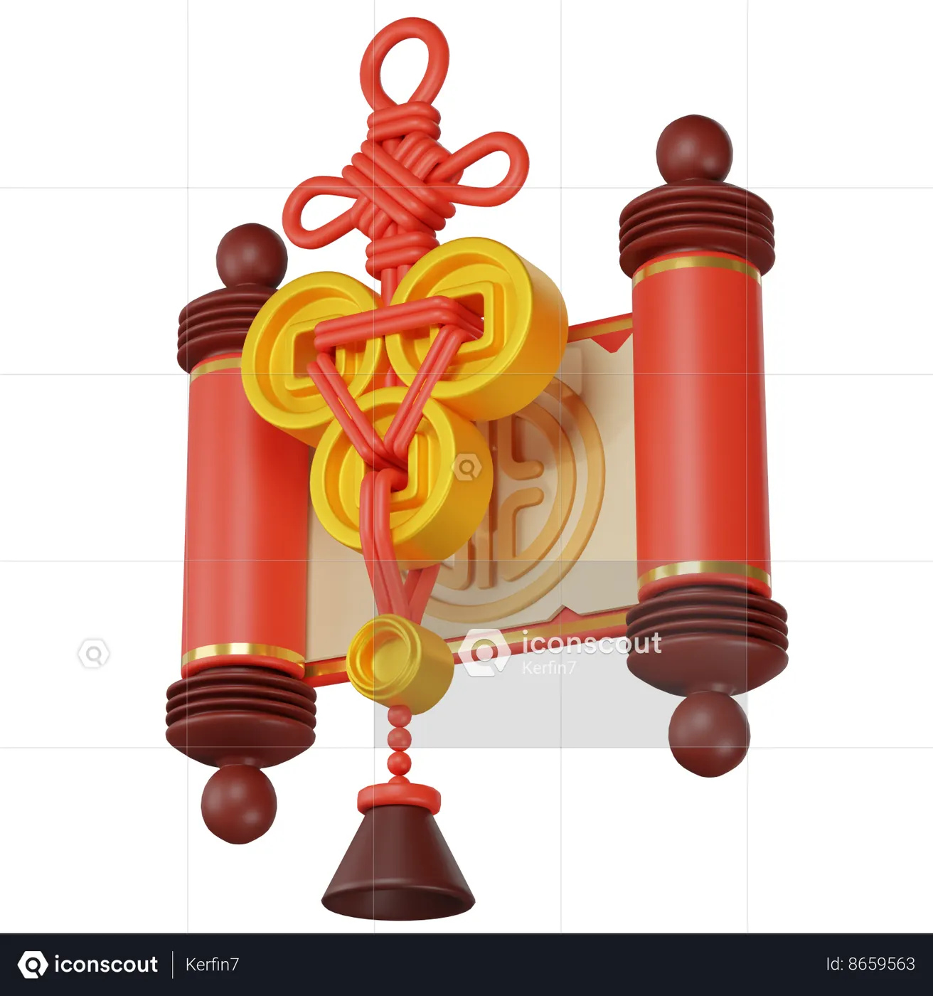 Chinese Coins And Scroll 3D Icon - Free Download Festival & Days 3D Icons | IconScout