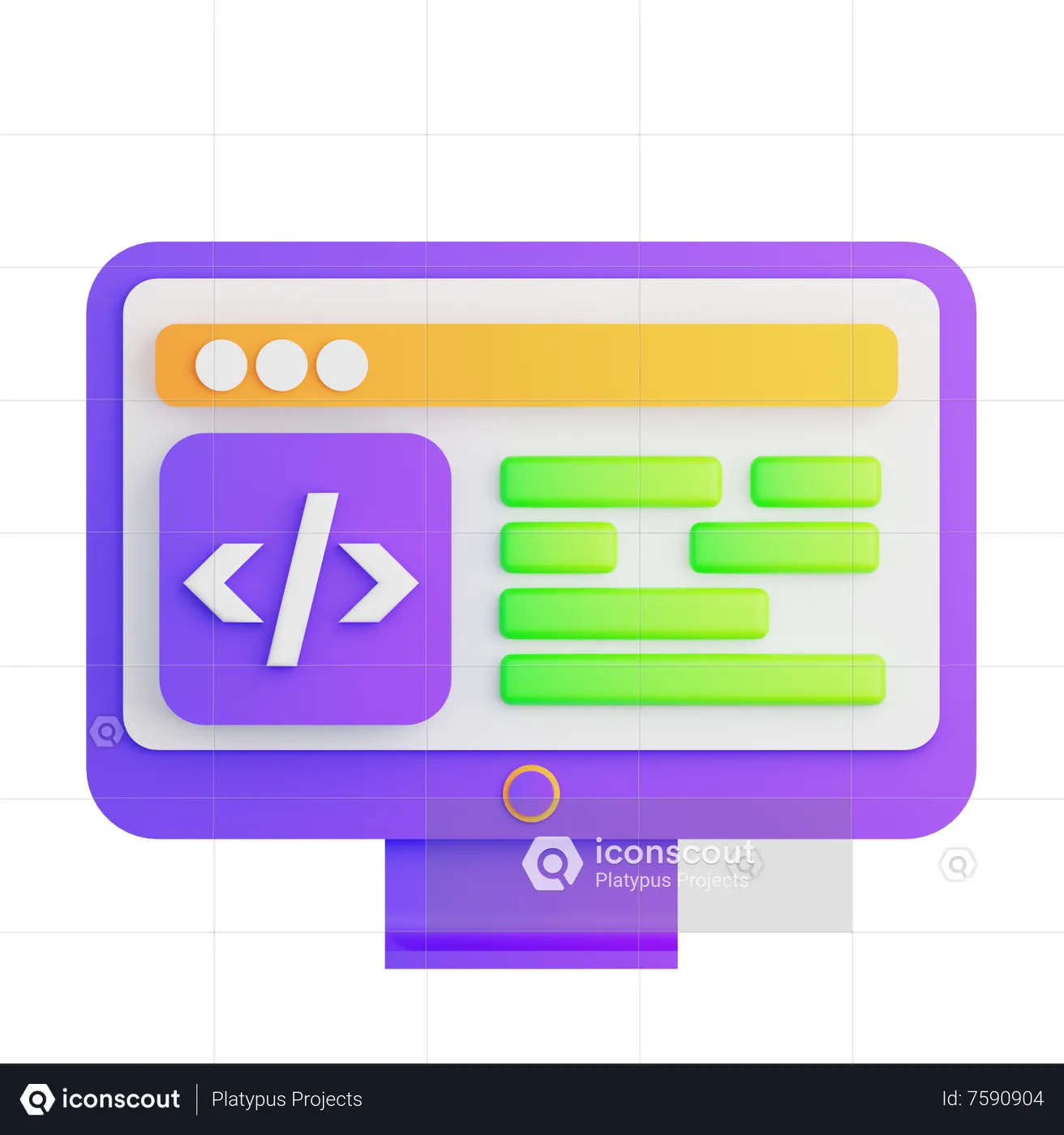 Coding 3D Icon download in PNG, OBJ or Blend format