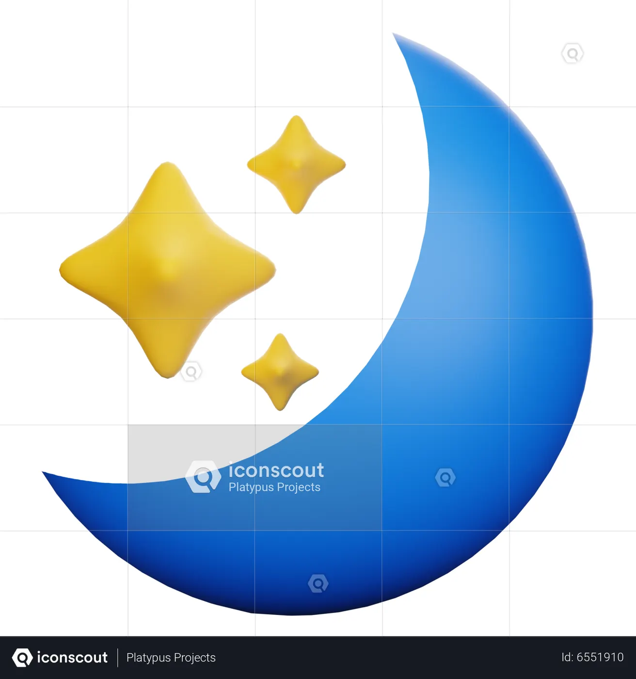 Crescent Moon And Stars 3D Icon download in PNG, OBJ or Blend format