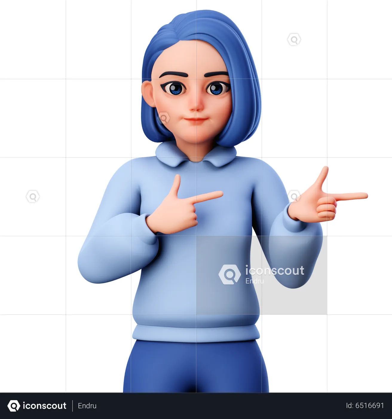 Cute Girl Pointing To Right Side 3d Illustration Download In Png Obj Or Blend Format