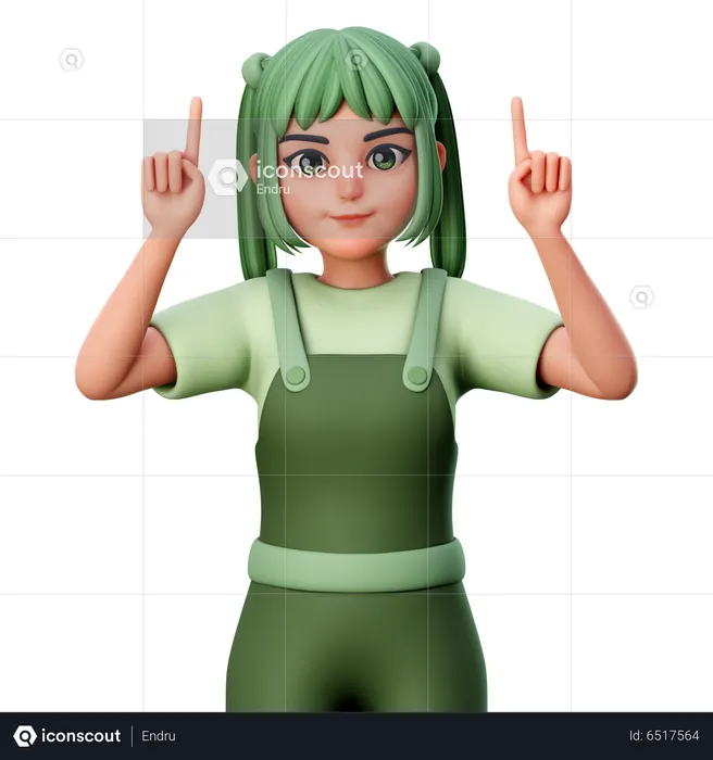 Cute Girl Pointing To Top 3d Illustration Download In Png Obj Or Blend Format