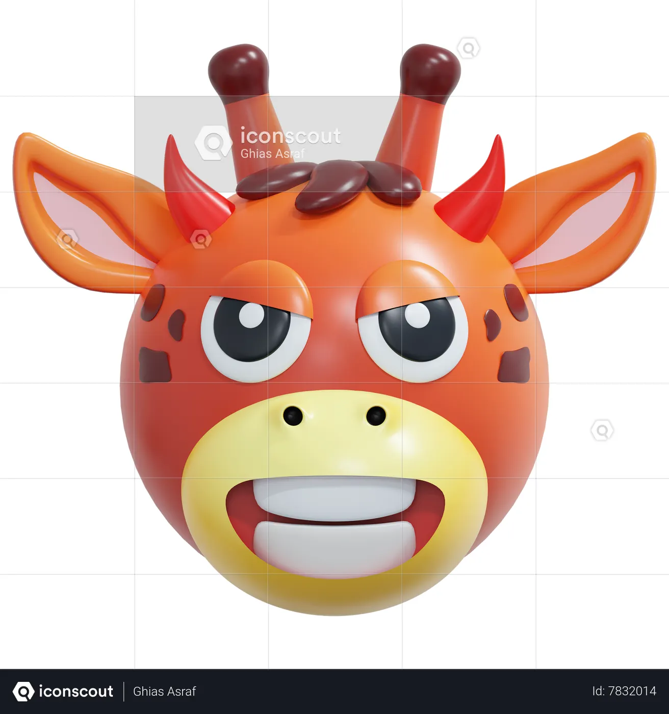 Devil Giraffe Emoticon Emoji 3D Icon download in PNG, OBJ or Blend format