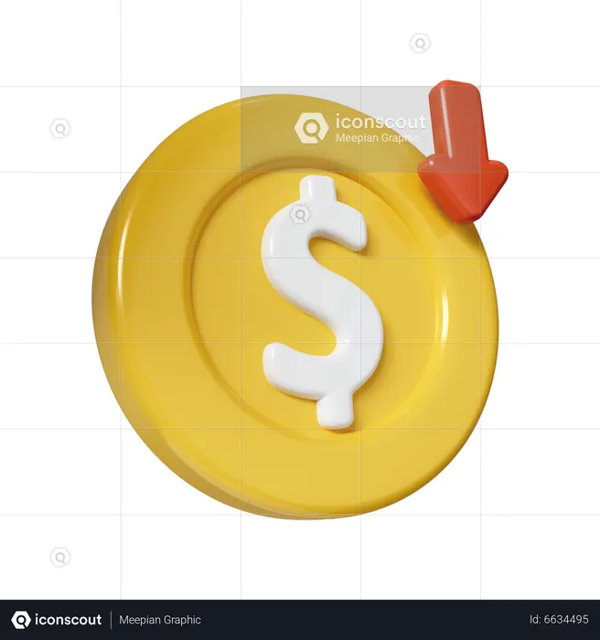 Dollar Descrease 3D Icon download in PNG, OBJ or Blend format