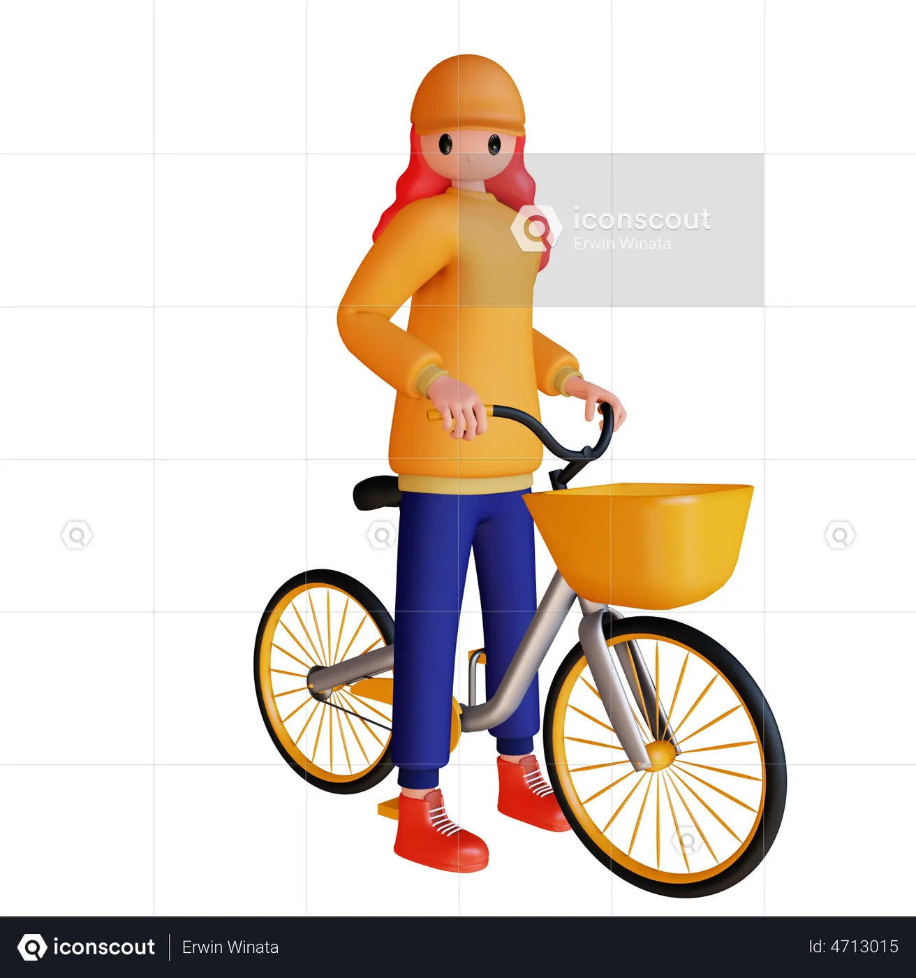 Girl Seating On Cycle 3d Illustration Download In Png Obj Or Blend Format