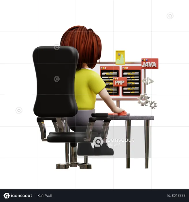 Girl Student Learning Programming 3D Illustration - Free Download ...