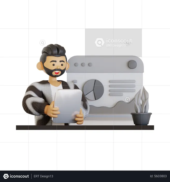 Man Doing Data Analysis 3d Illustration Download In Png Obj Or Blend