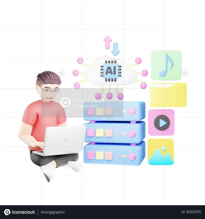 Man Downloading And Uploading Data On AI Cloud 3D Illustration - Free ... Man Downloading And Uploading Data On AI Cloud 3D Illustration - Free ...