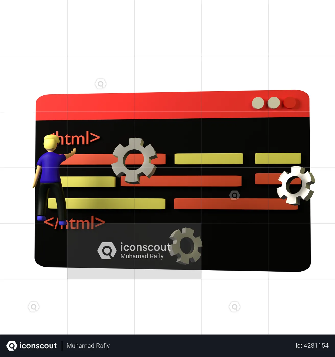 Programmer working on a HTML code 3D Illustration download in PNG, OBJ ...