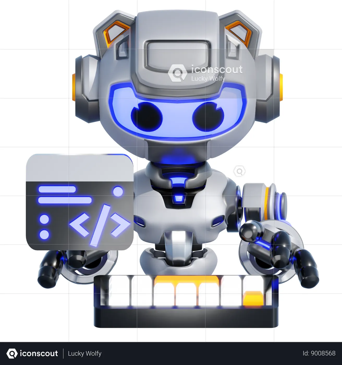 ROBOT CODING 3D Illustration download in PNG, OBJ or Blend format
