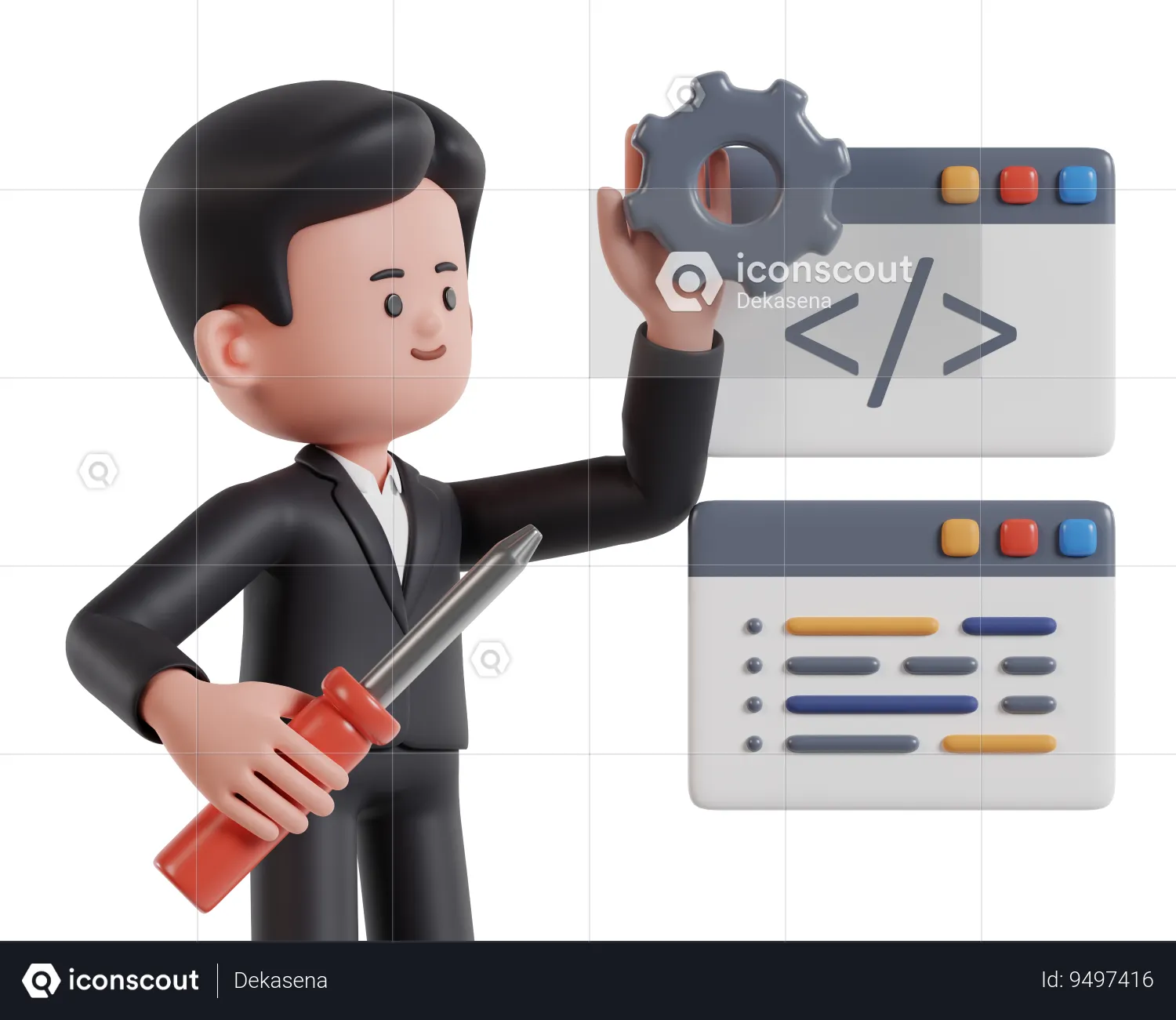 Software Engineers Make Adjustments To Program Coding 3D Icon - Free ...
