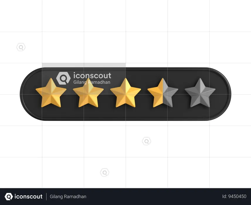 Three Point Five Of Five Star Rating 3D Icon - Free Download Sign & Symbols 3D Icons | IconScout