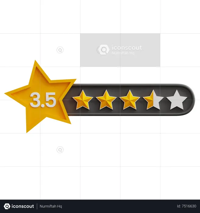 Three Point Five Star Rating 3D Icon download in PNG, OBJ or Blend format