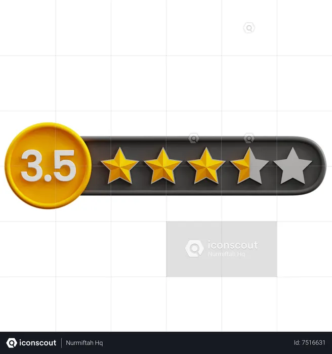 Three Point Five Star Rating 3D Icon download in PNG, OBJ or Blend format