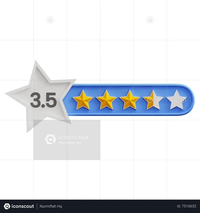 Three Point Five Star Rating 3D Icon download in PNG, OBJ or Blend format
