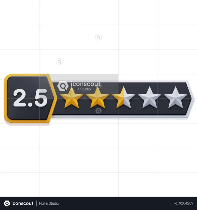 Two Point Five Star Rating 3D Icon download in PNG, OBJ or Blend format