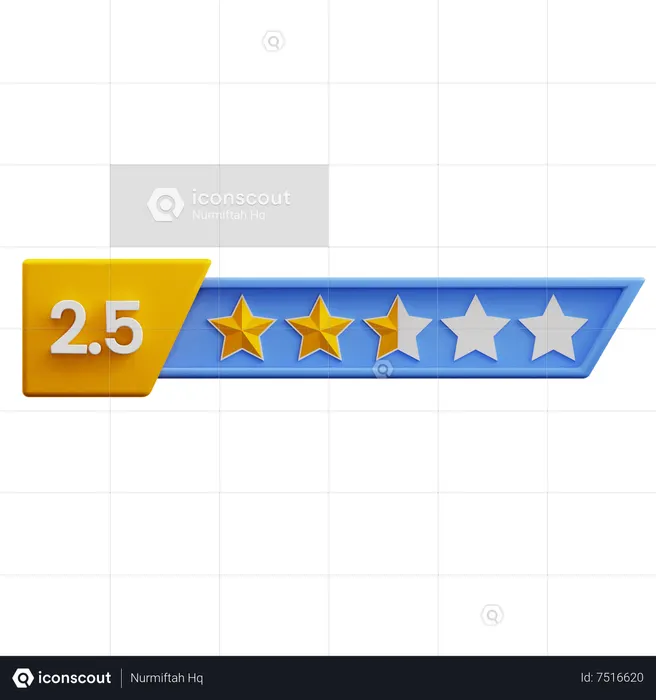 Two Point Five Star Rating 3D Icon download in PNG, OBJ or Blend format