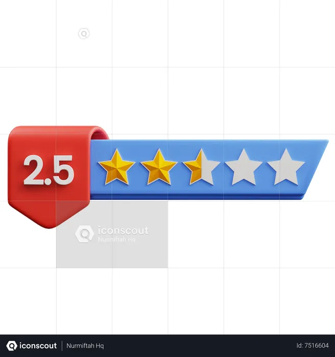 Two Point Five Star Rating 3D Icon download in PNG, OBJ or Blend format