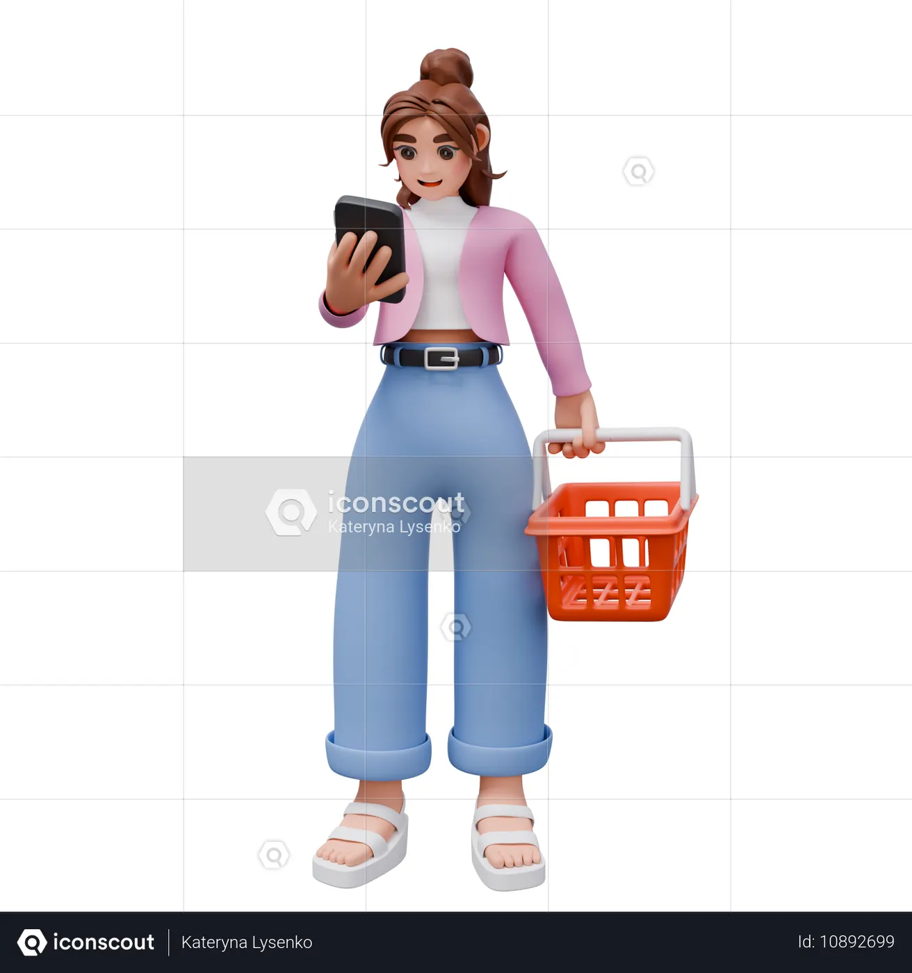 Woman Holding Shopping Basket While Doing Online Purchase 3D Illustration - Free Download E ...